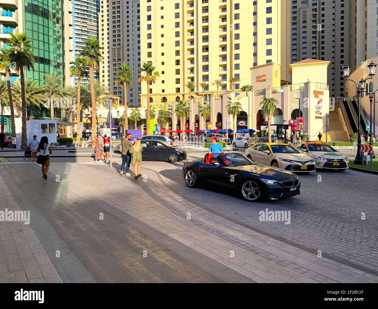 Dubai - UAE - December 11, 2020: View on JBR street. Jumeirah Beach ...