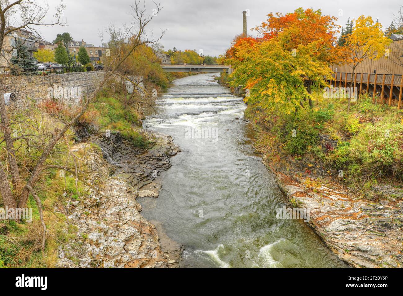 The Grand River scene at Fergus, Ontario, Canada in Autumn Stock Photo ...