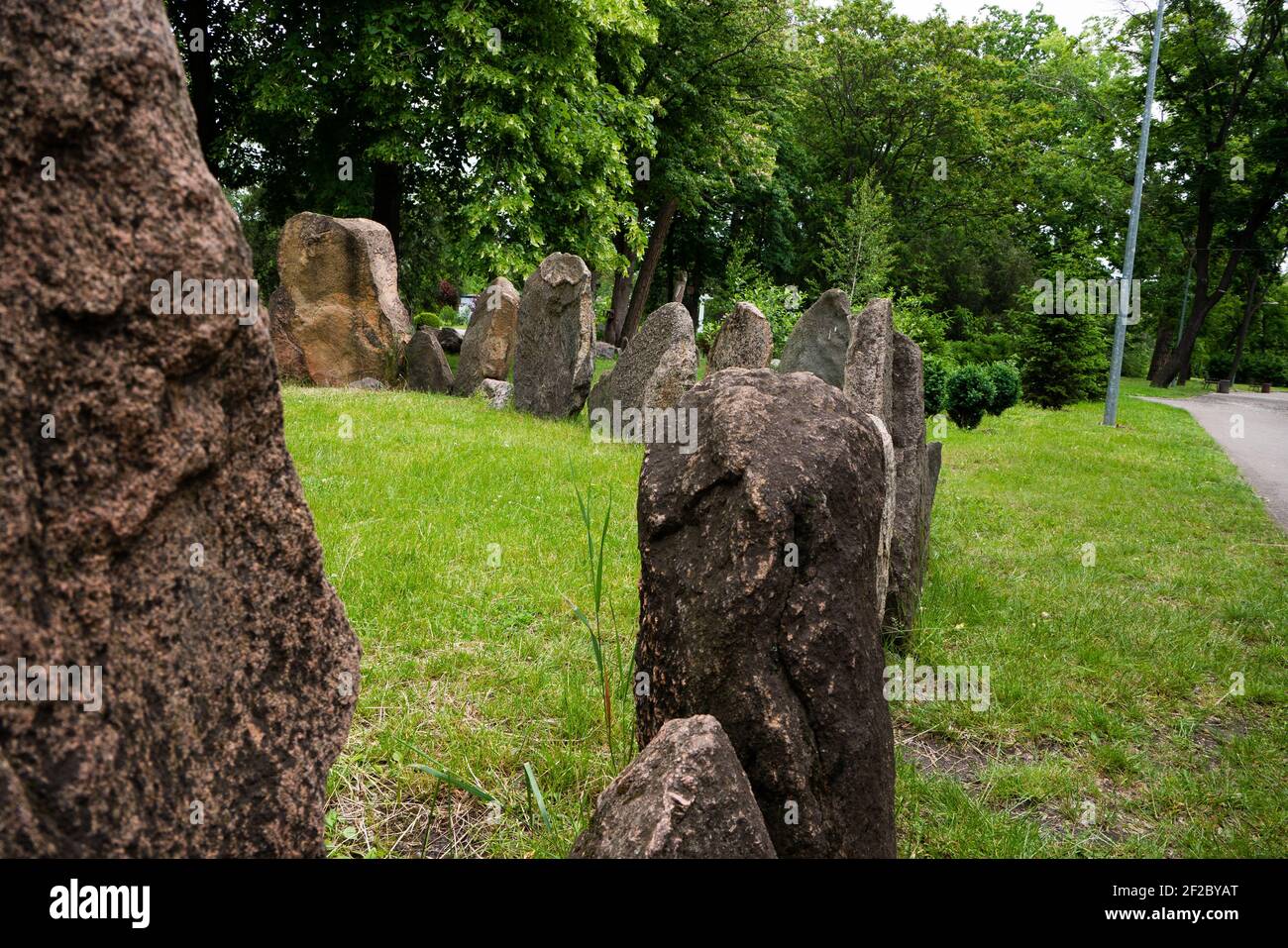 Megalithic stone circle Kriviy Rih city, Ukraine, city park. Summer ...