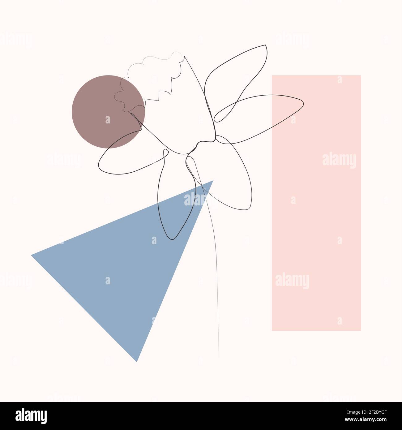 One line with minimal shapes, patterns, tropical leaves and flower ...