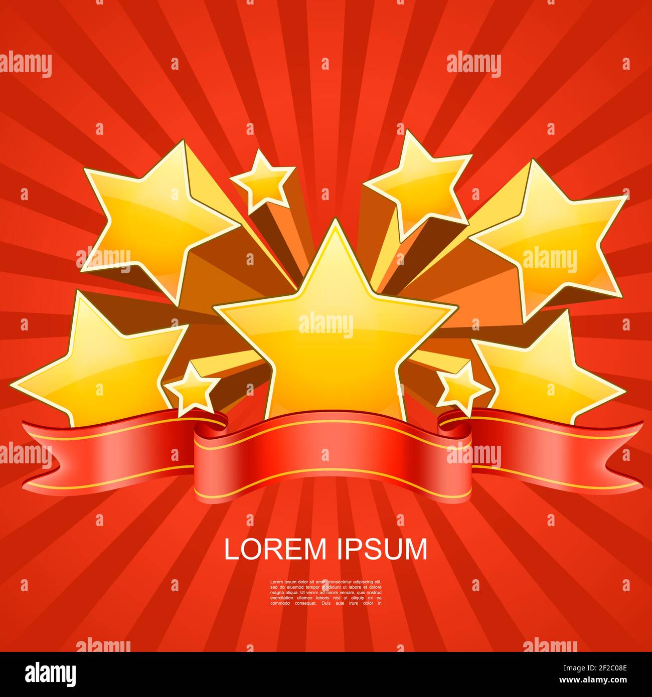 Bright award dynamic template with gold stars and ribbon on comic red ...
