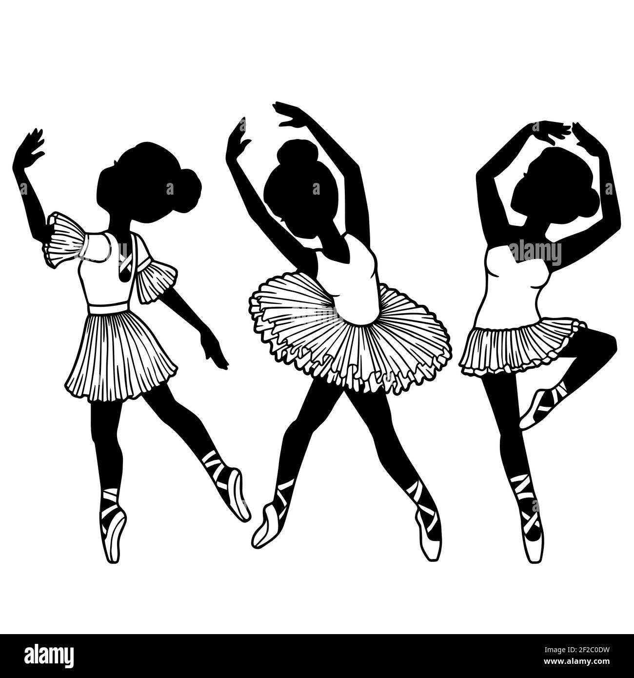 Vector little cute ballerina in graceful poses, set ballet dancer ...