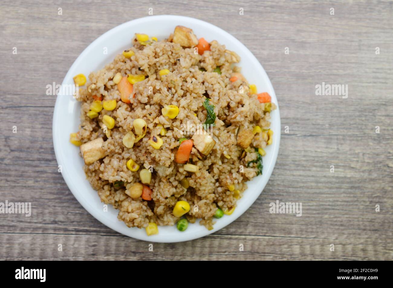 Healthy food fried rice plate, top view Stock Photo - Alamy