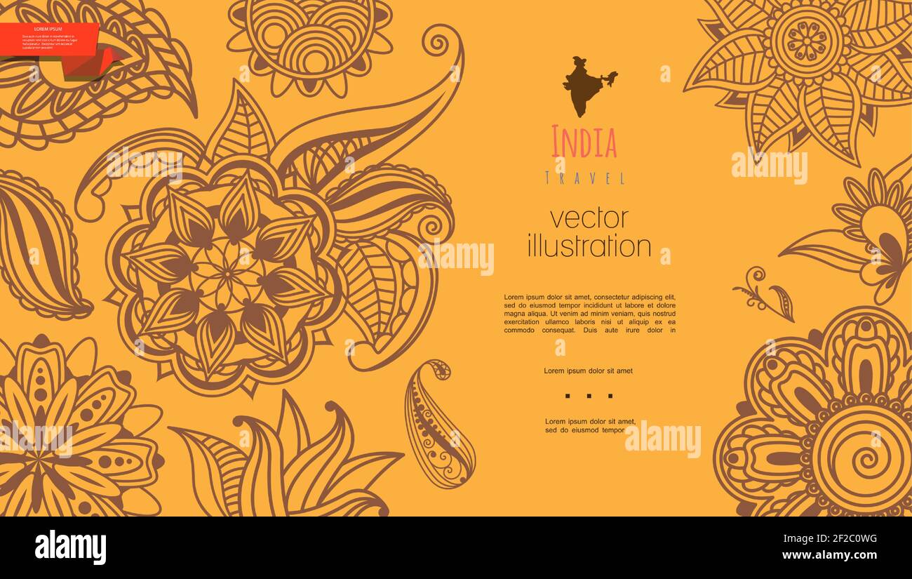 Vintage indian ethnic template with mandala and floral patterns on ...