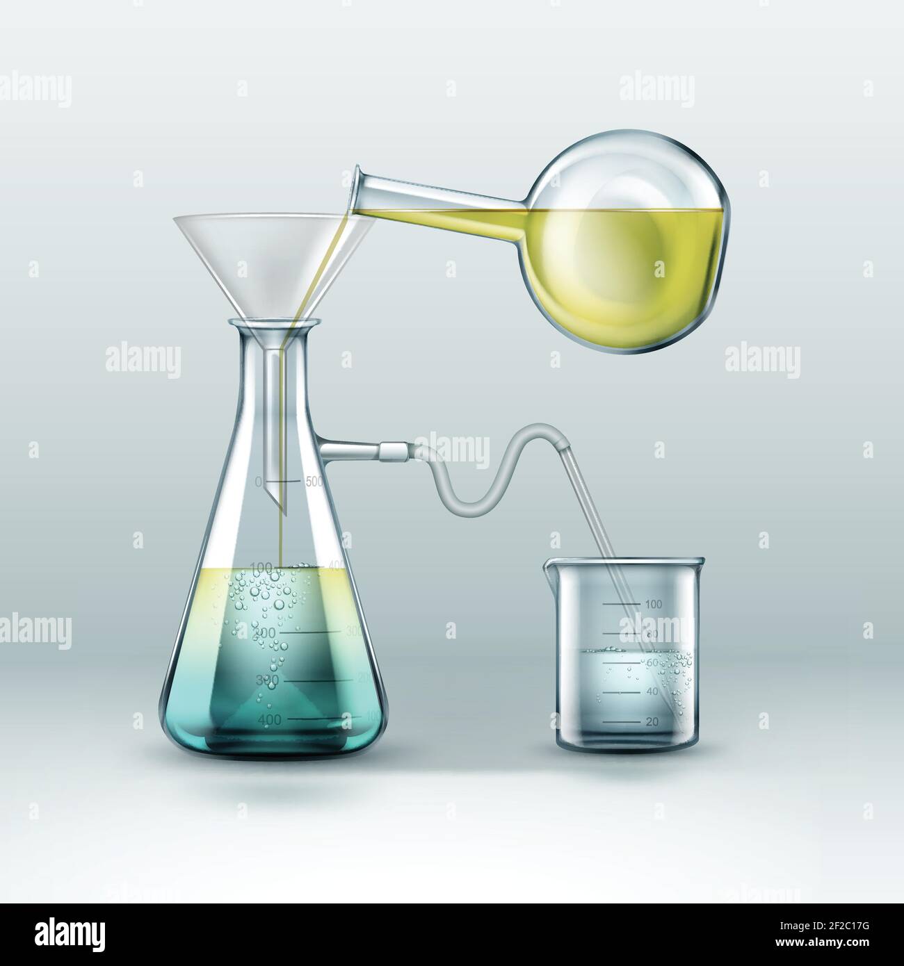 Vector chemical reactions research is done using glass flasks full of ...