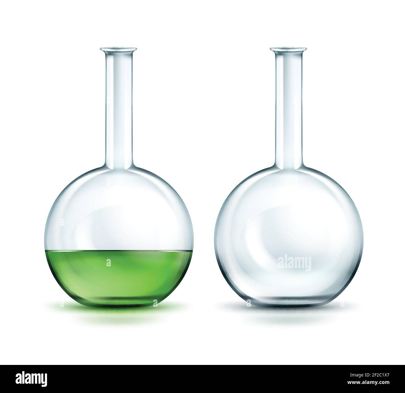 Vector transparent empty and full off green liquid flasks isolated on ...