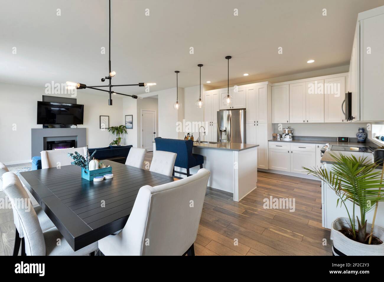 Modern residential dining room and kitchen interior Stock Photo - Alamy