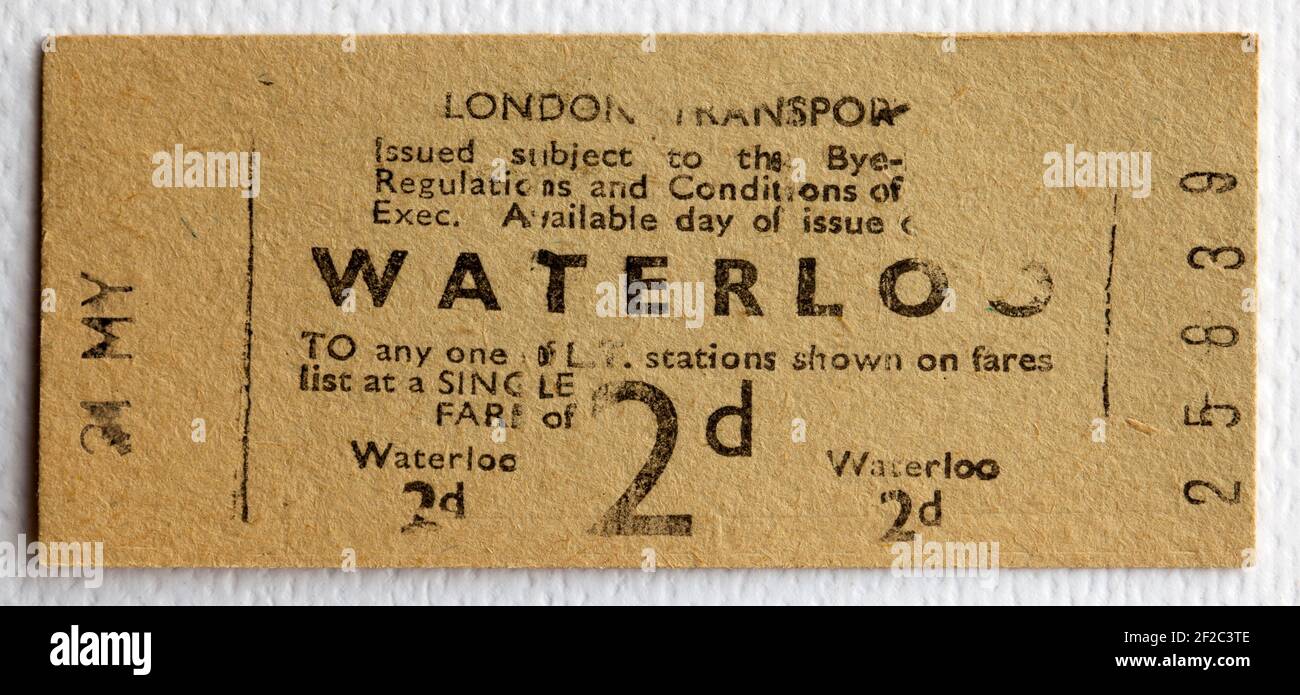 Old London Transport Underground or Tube Ticket from Waterloo Station ...