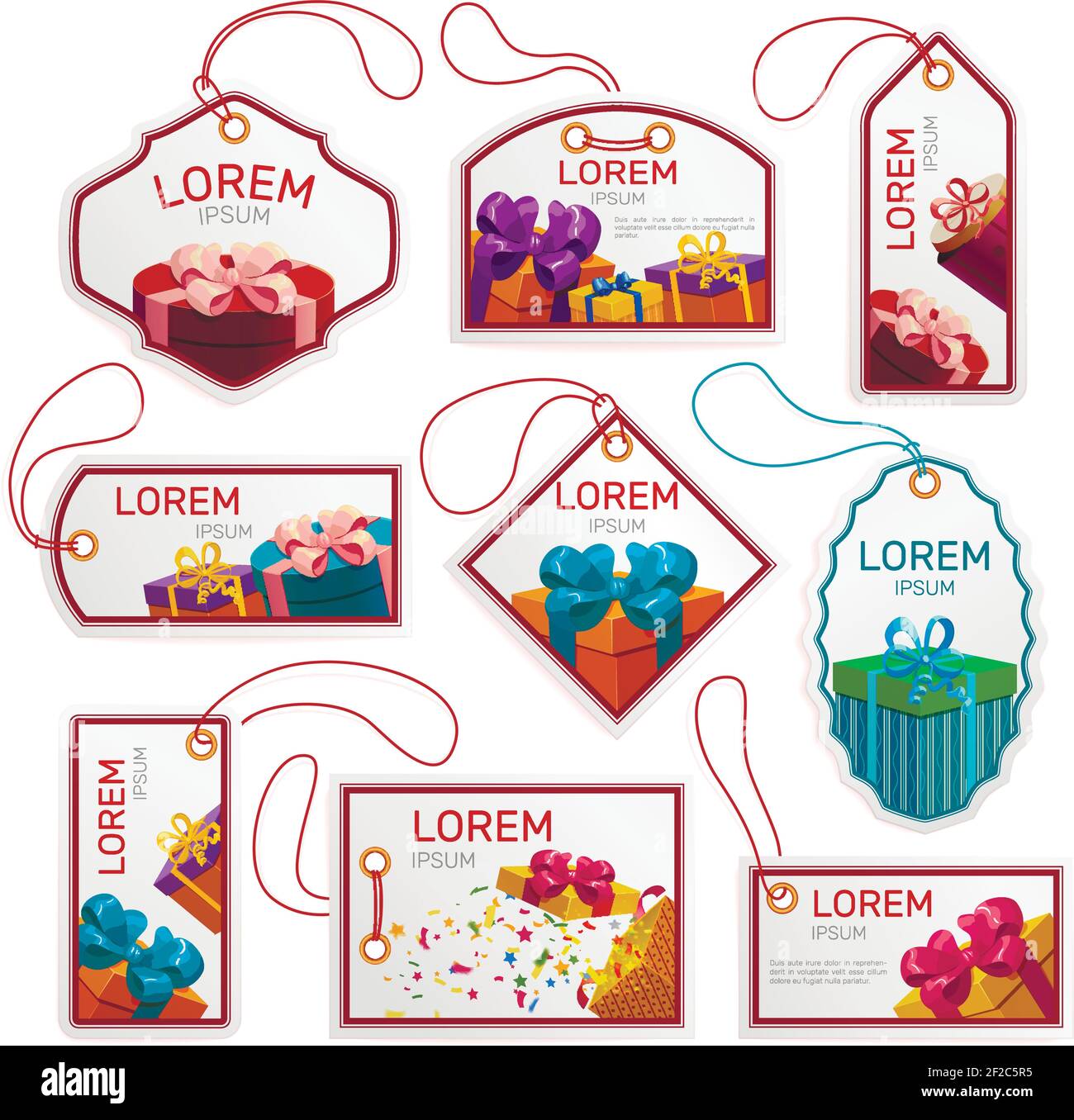 Gift package tags set including labels of different shape with boxes ...