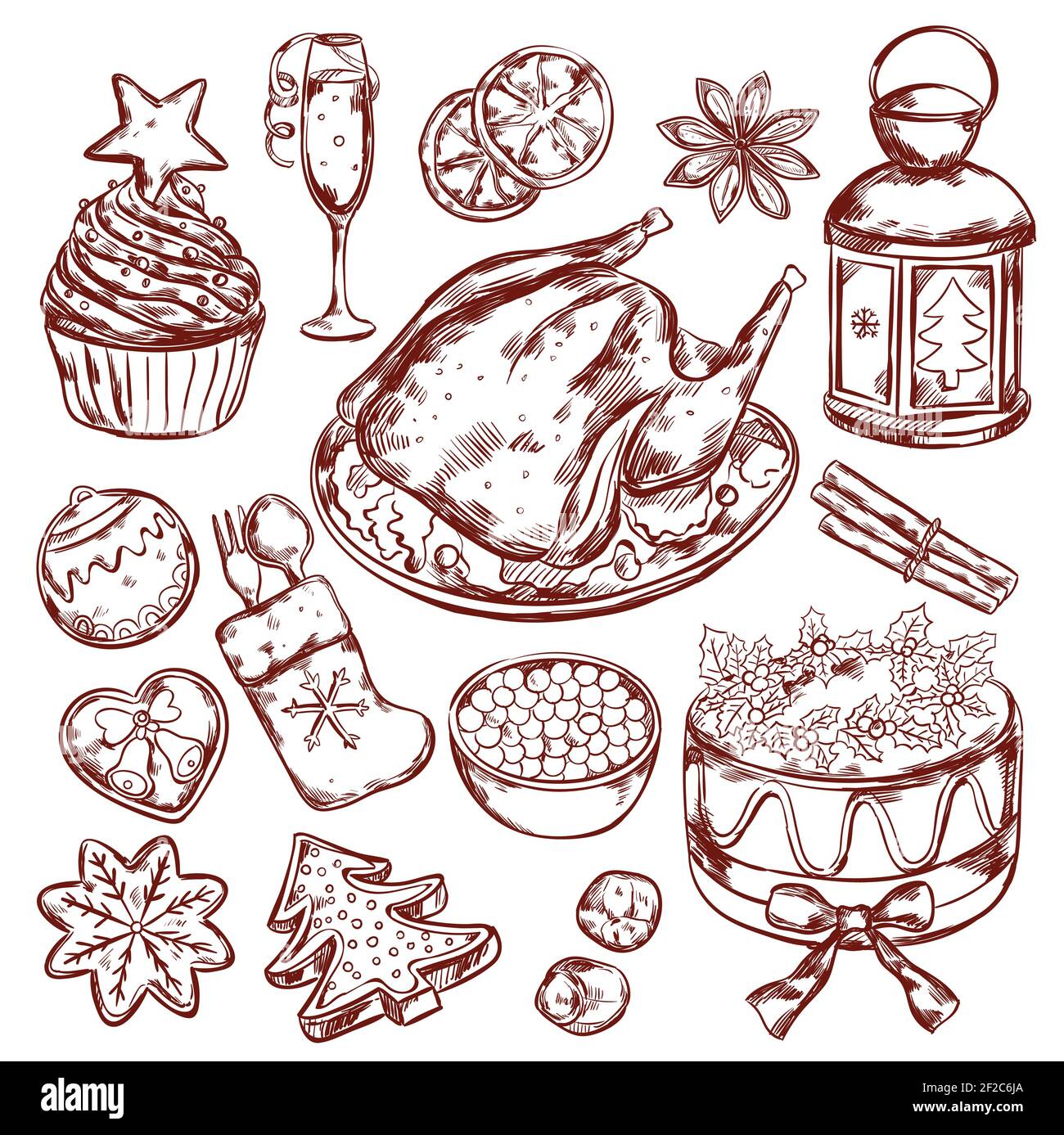 Isolated sketch food elements set with hand drawn style images of new ...