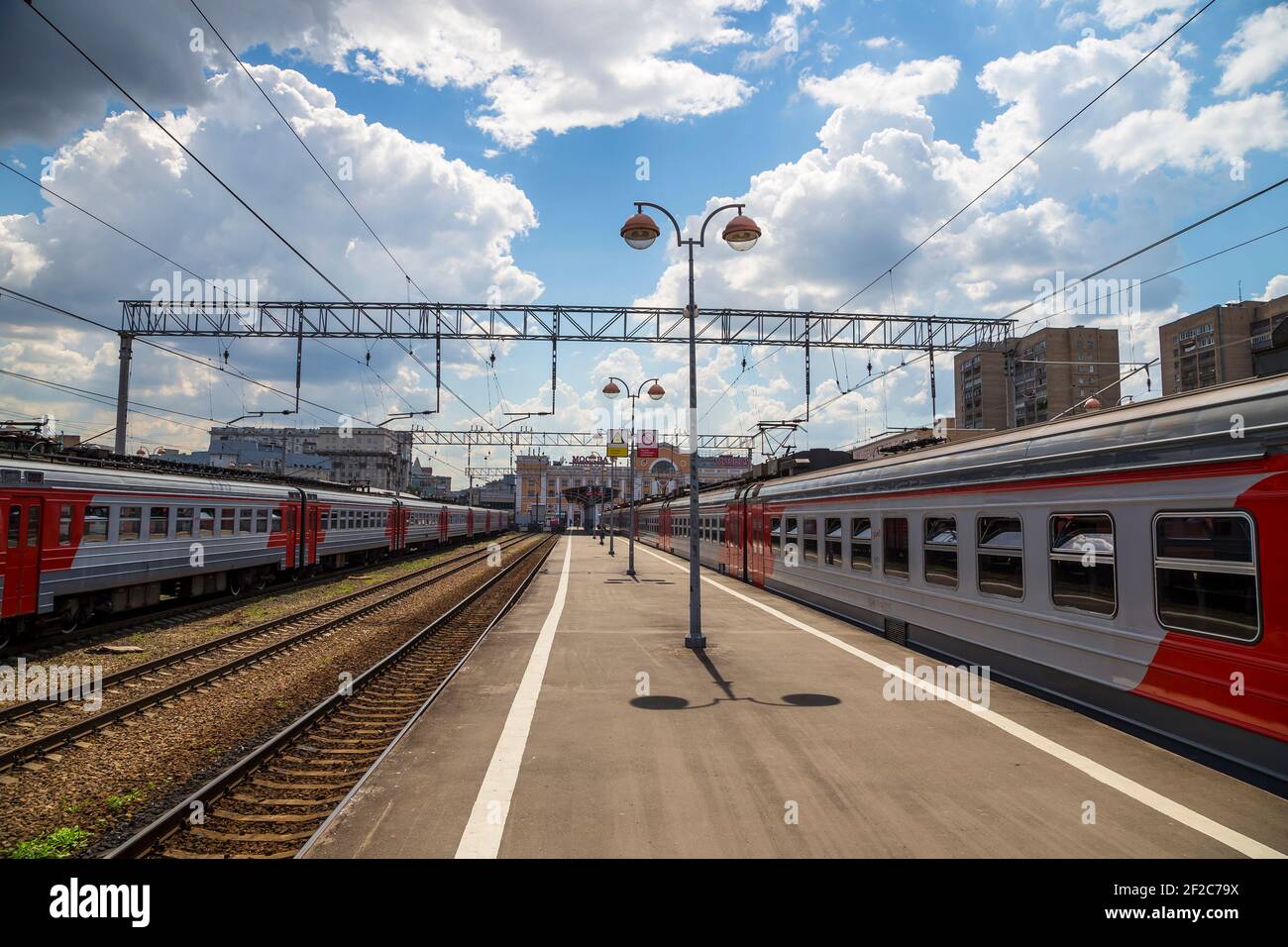 Train on Moscow passenger platform (Savelovsky railway station)-- is ...