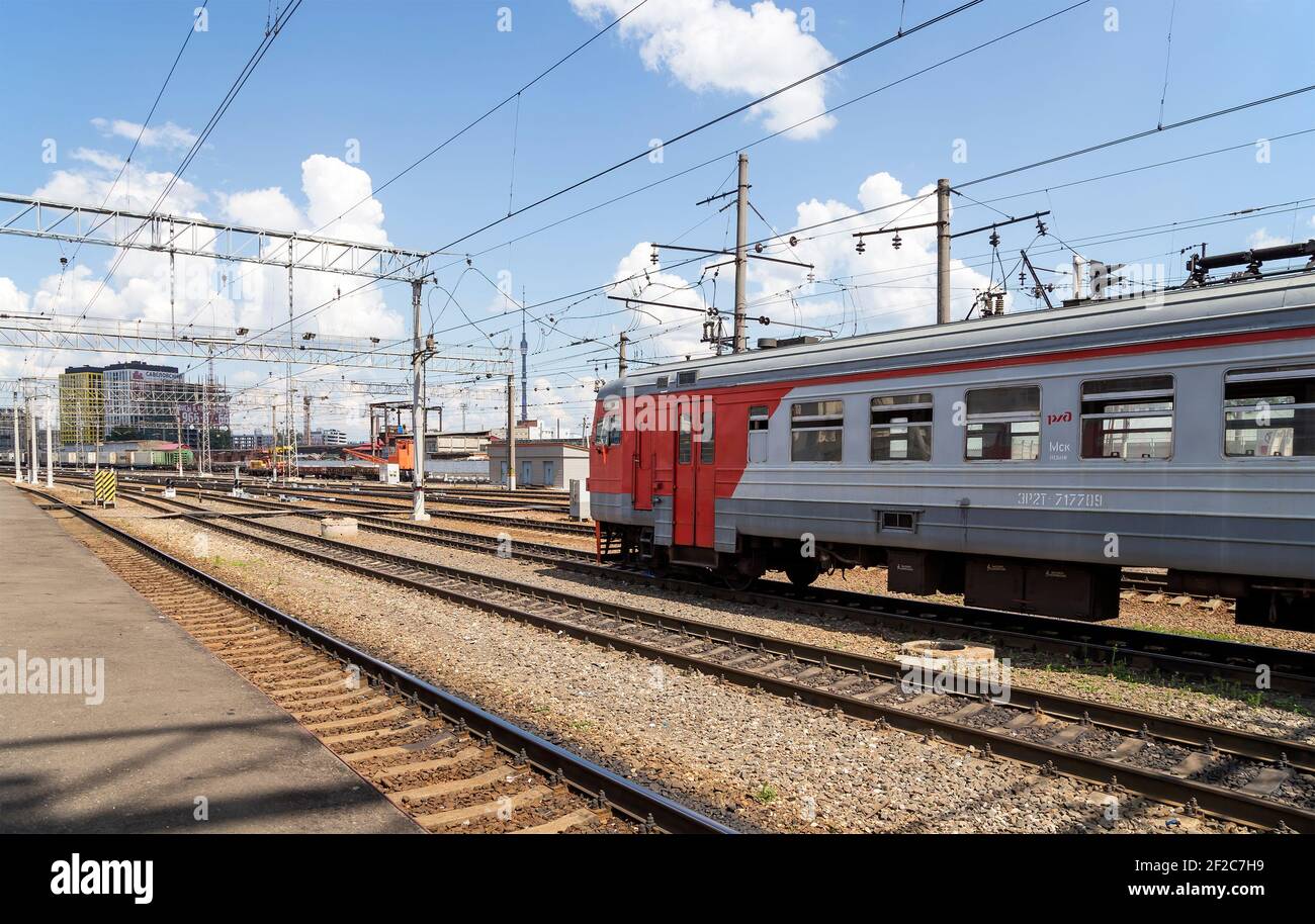 Train on Moscow passenger platform (Savelovsky railway station)-- is ...
