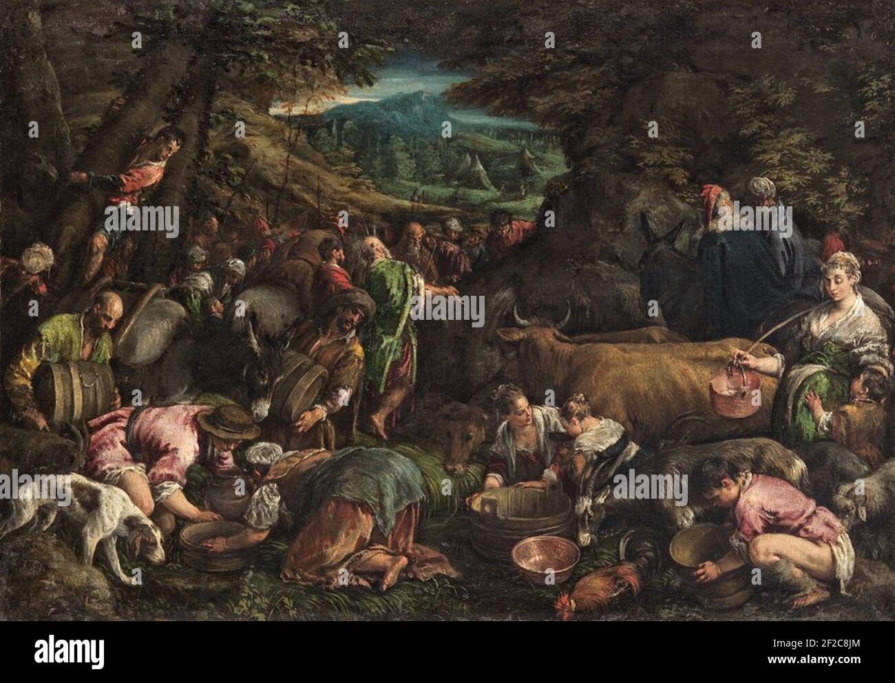 Moses Striking the Rock at Horeb by Jacopo da Ponte Stock Photo - Alamy