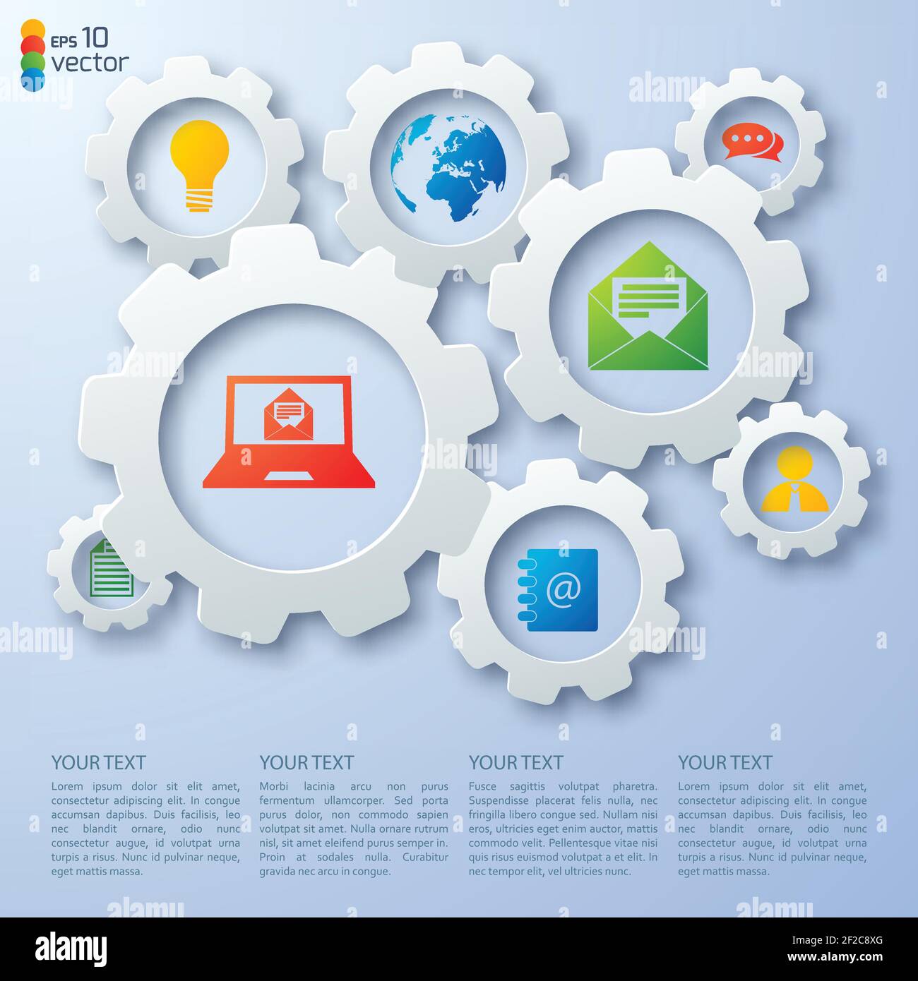 Grey abstract background with numerous business elements and text ...