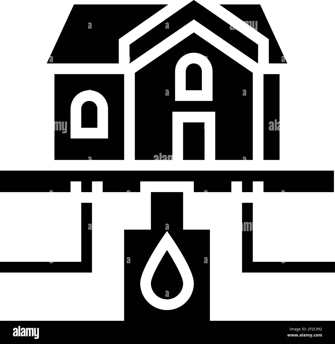 house drainage system and water storage glyph icon vector illustration ...