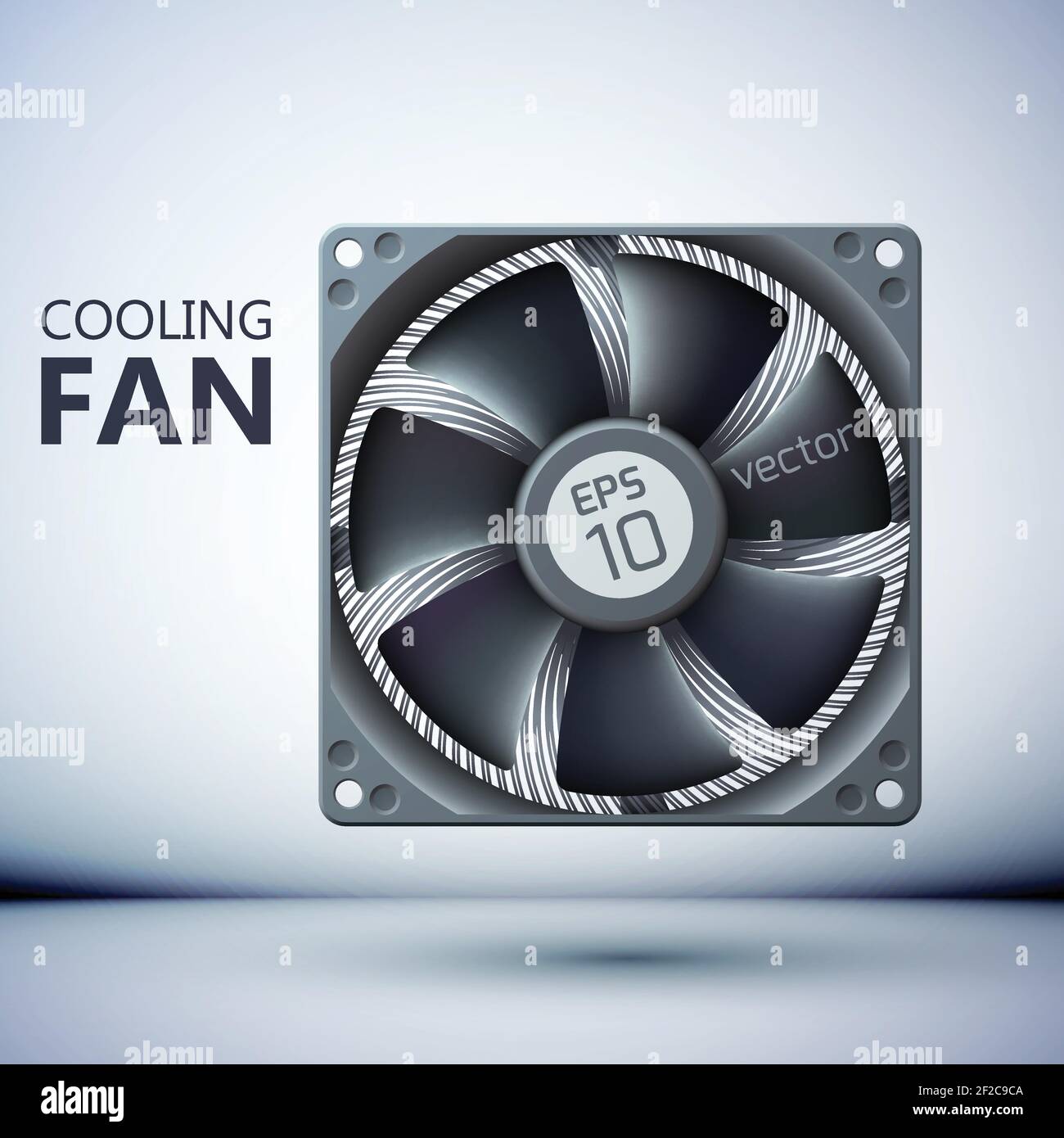 Realistic computer fan template with metal blades on gray background ...