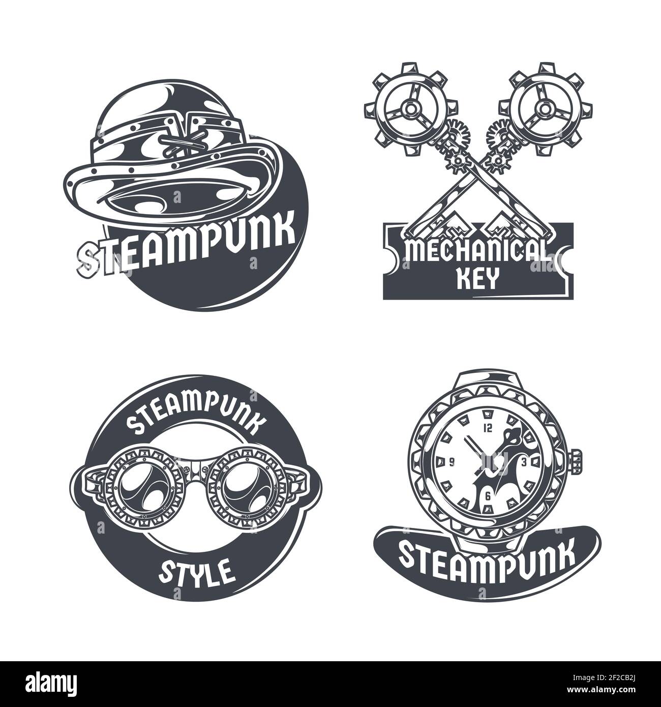 steampunk set with four isolated emblems editable text images various ...