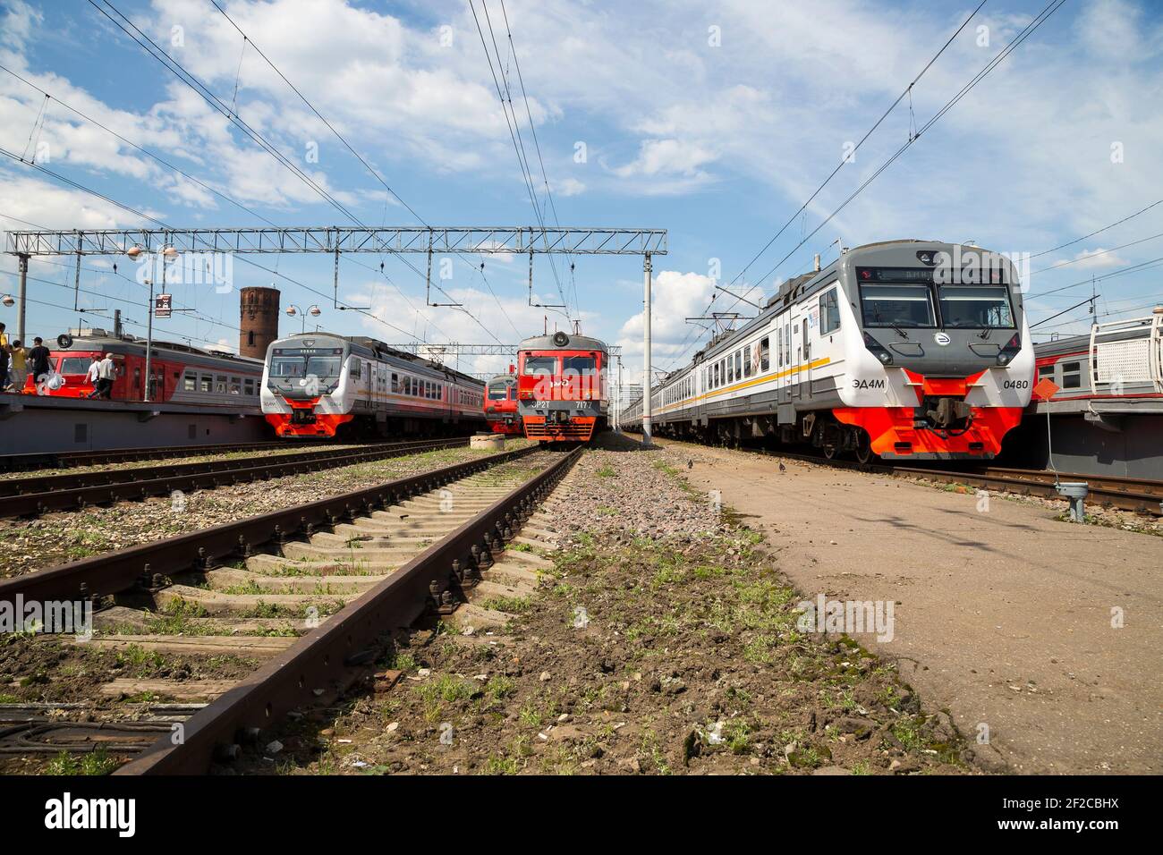 Train on Moscow passenger platform (Savelovsky railway station)-- is ...