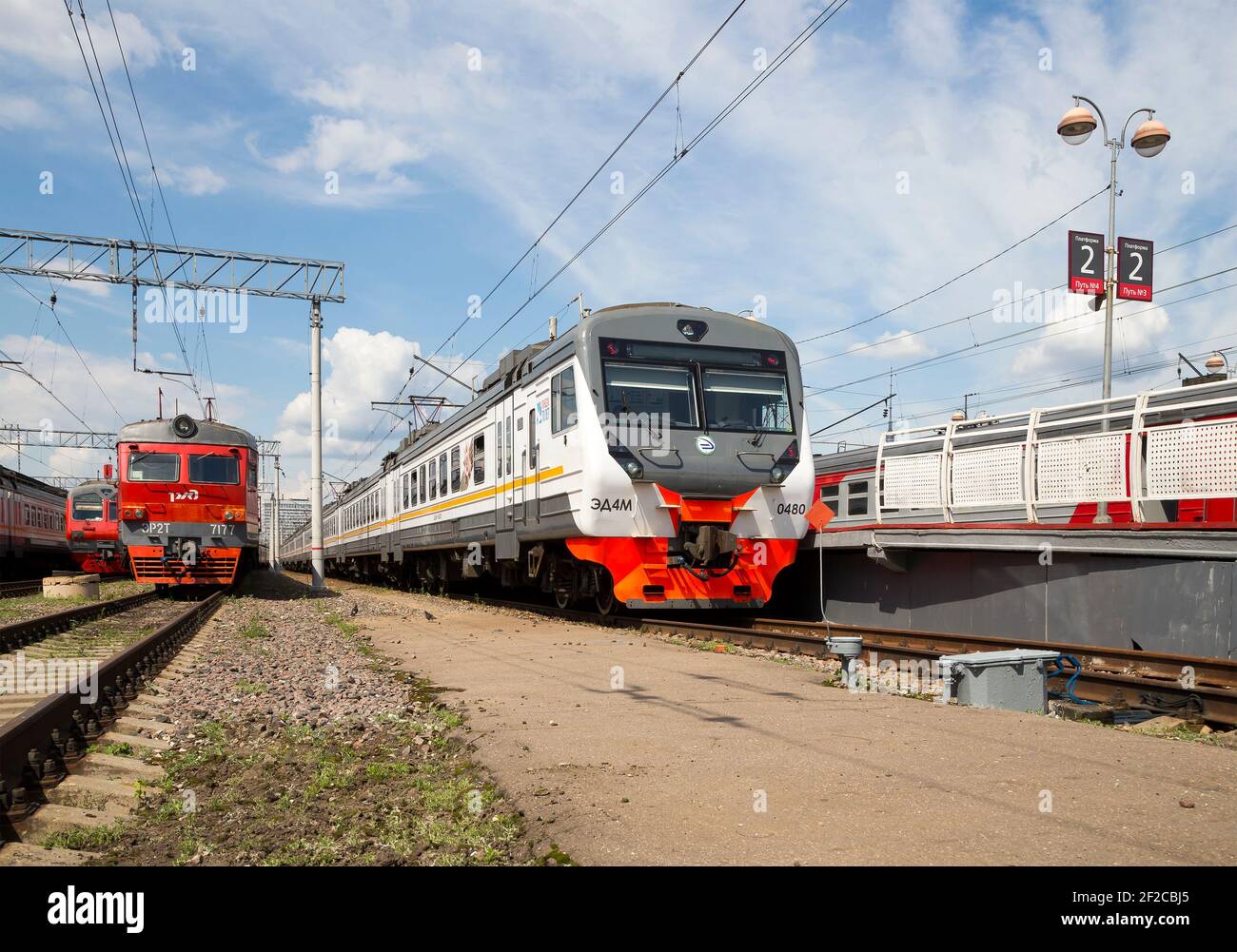 Train on Moscow passenger platform (Savelovsky railway station)-- is ...