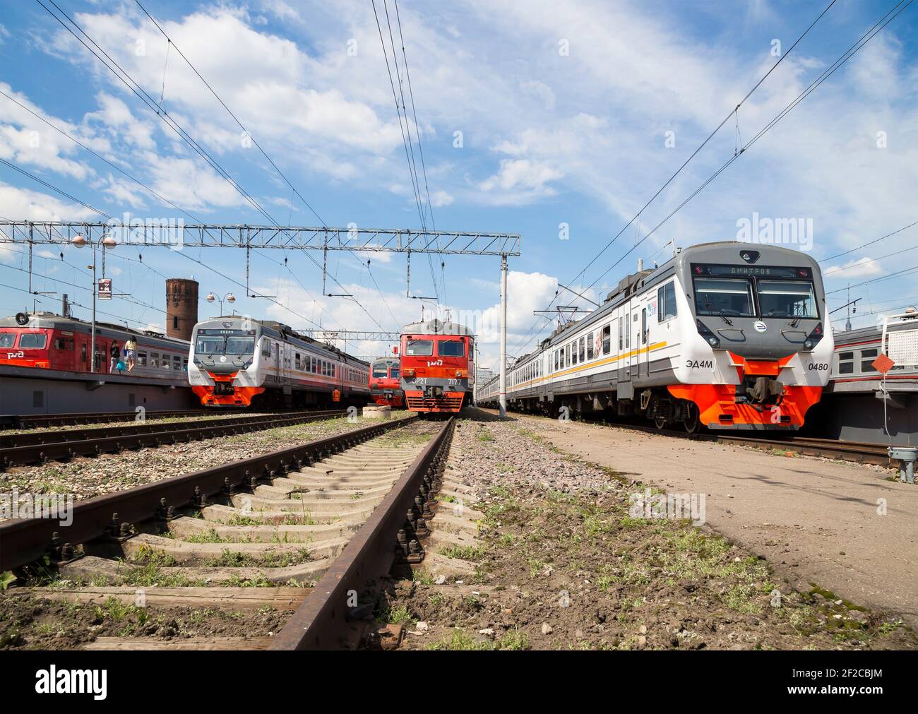 Train on Moscow passenger platform (Savelovsky railway station)-- is ...