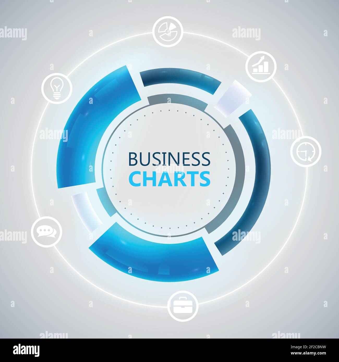 Circle infographic template with blue business chart and white icons on ...