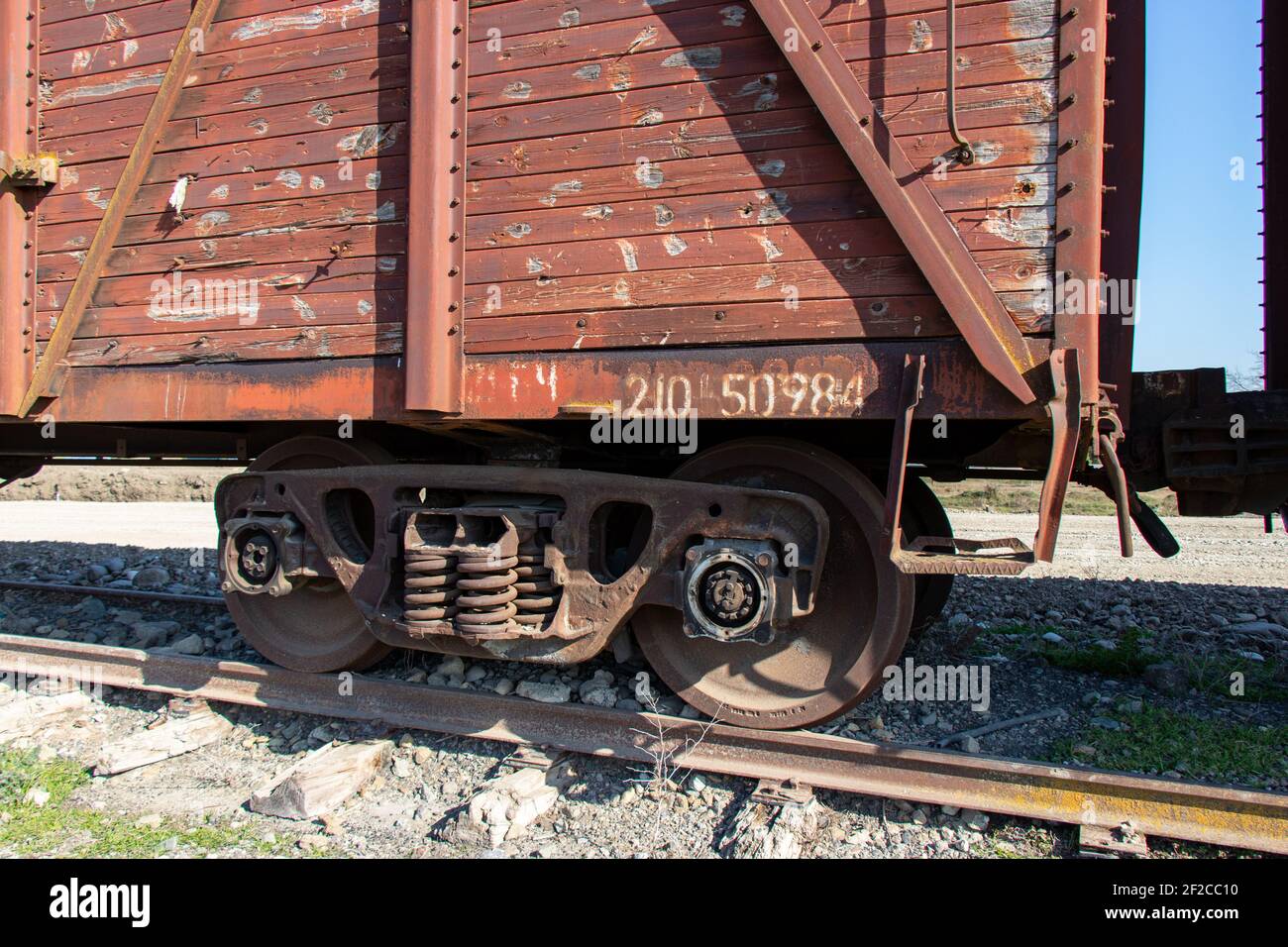 Vintage wooden train wagons. Soviet style freight trains. Retro style ...