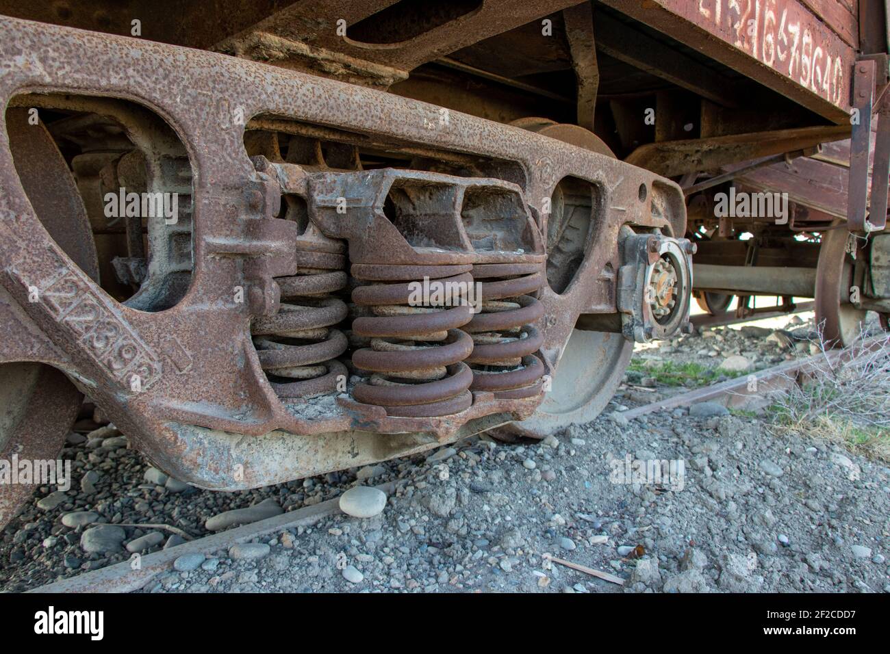Metal spring suspension system of old trains. Suspension coil spring of ...