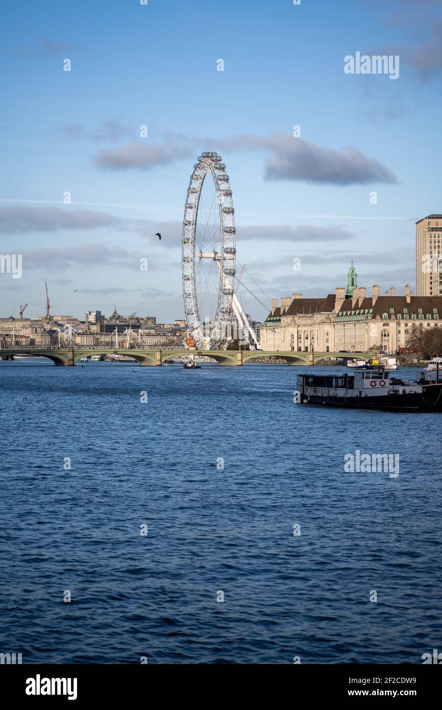A beautiful view of the London Eye on the South Bank of the River ...