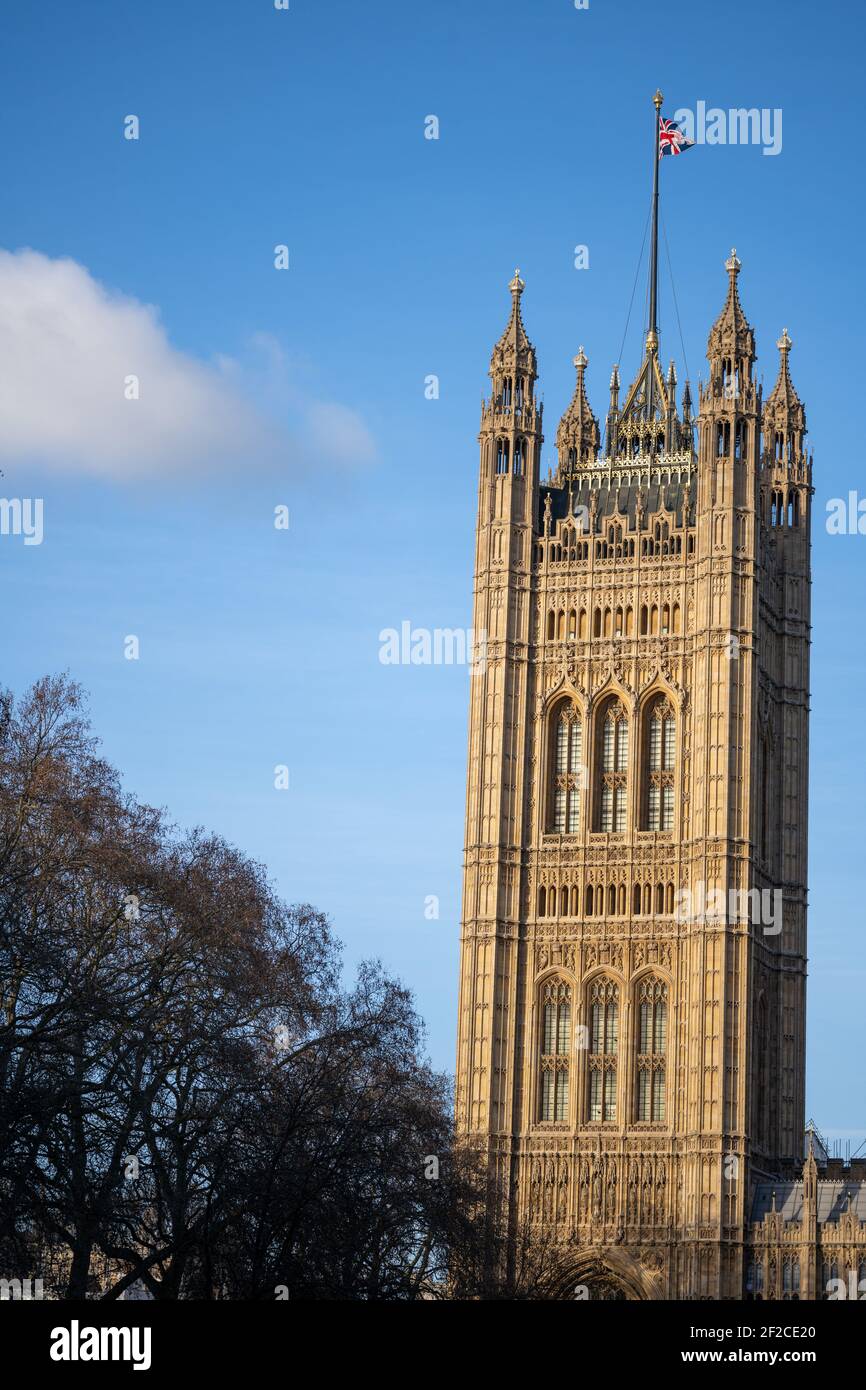 A vertical shot of Victoria Tower the largest and tallest tower of the ...