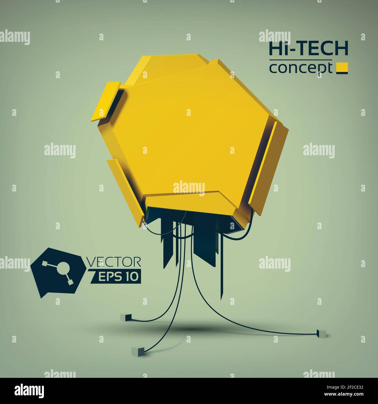 Hi-tech technologic concept with yellow geometric object in futuristic ...