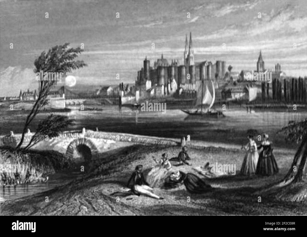 Pont de la Basse-Chaîne - Angers - 1850 Stock Photo - Alamy