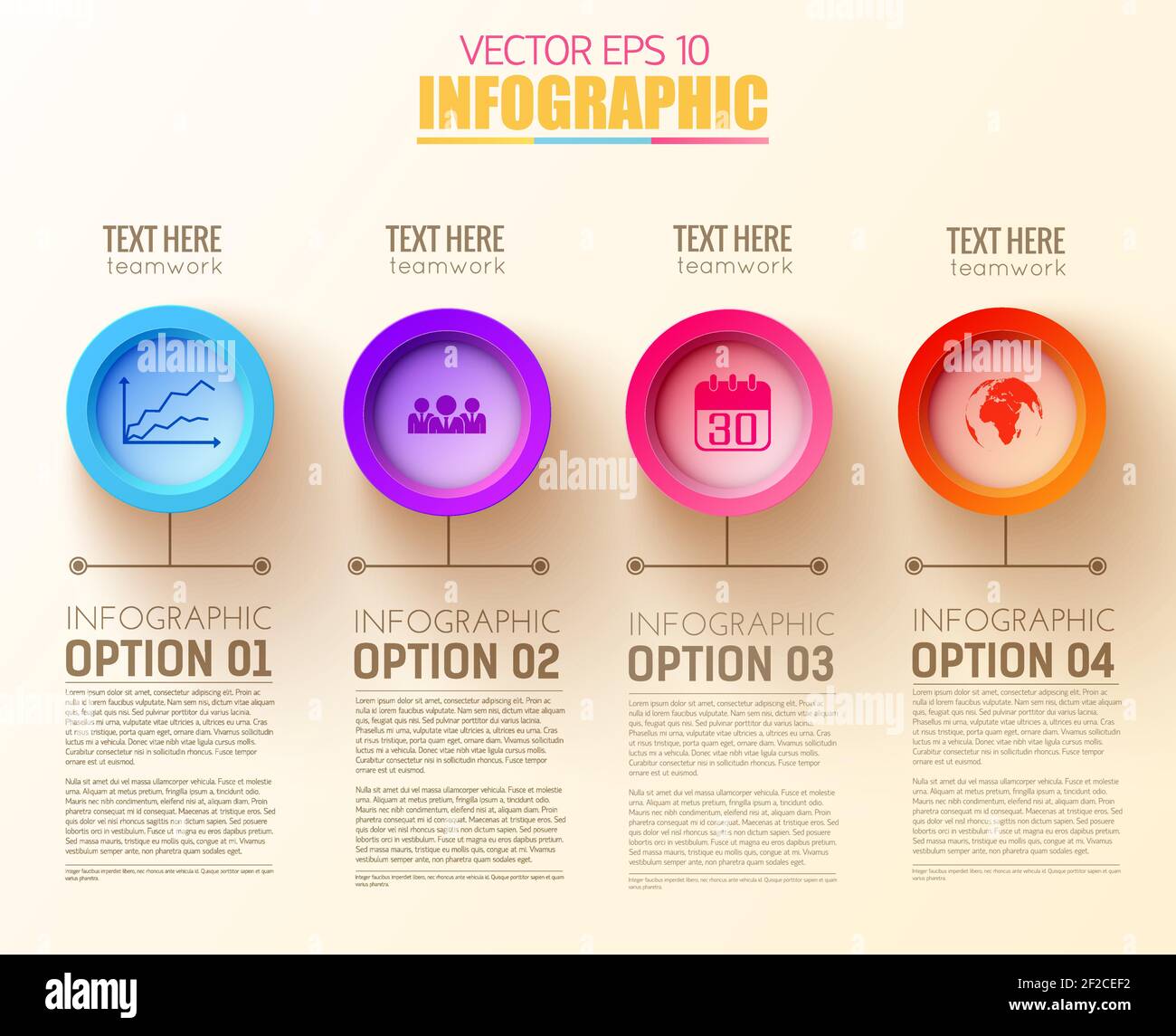 Digital business infographic concept with four colorful round buttons ...