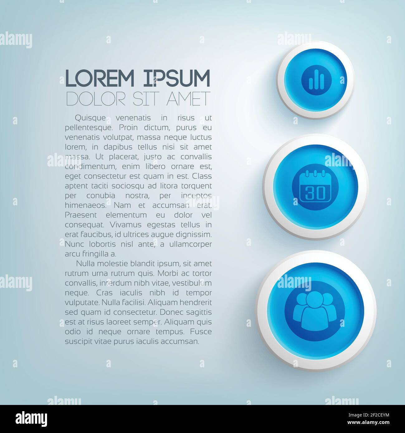 Abstract business template with text icons three blue circles on light ...