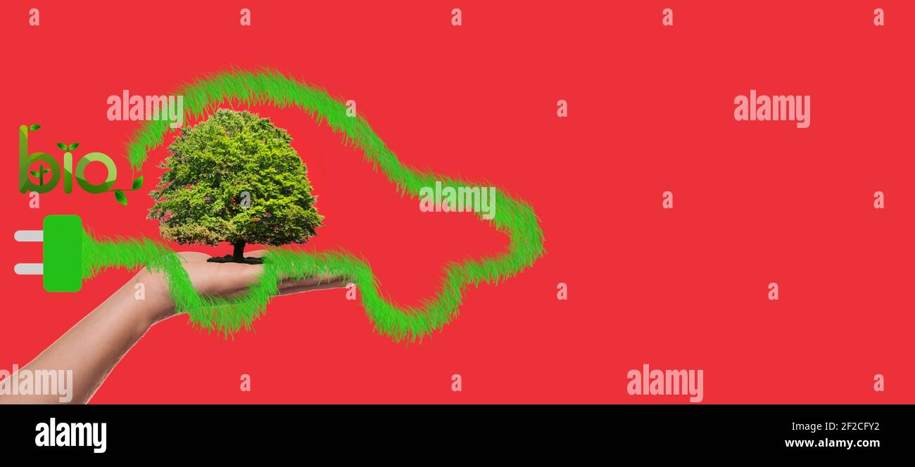 Ecologic background with recycle symbol, planet earth and electric car ...