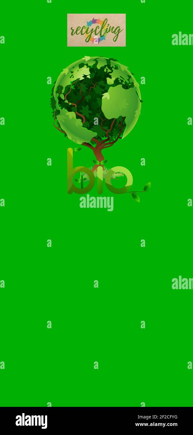 Ecologic background with recycle symbol, planet earth and electric car ...