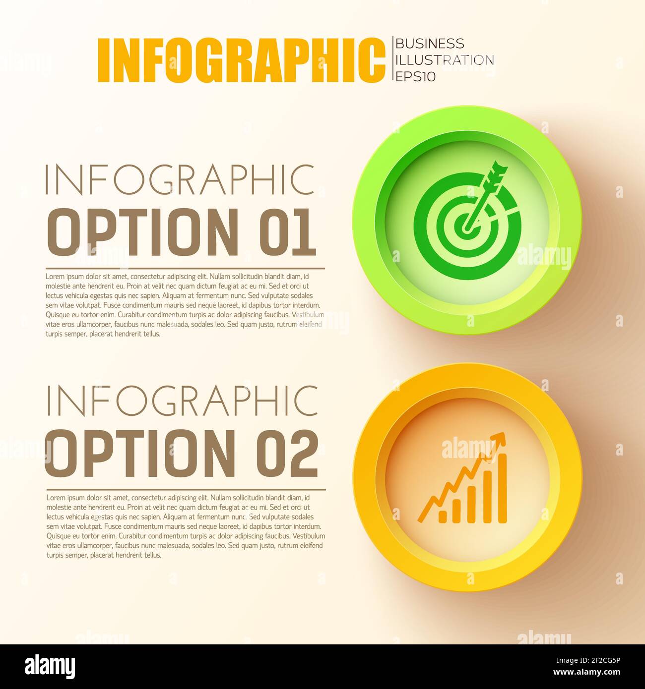 Business options infographic concept with two 3d colored circle buttons ...
