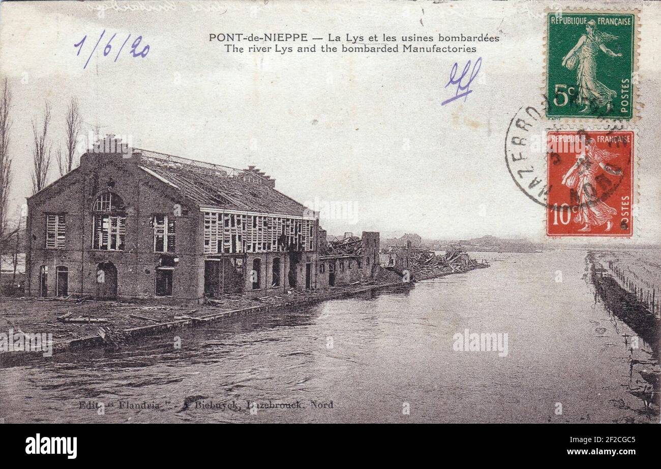 PONT-DE-NIEPPE - La Lys et les usines bonbardées-The river Lys and the ...