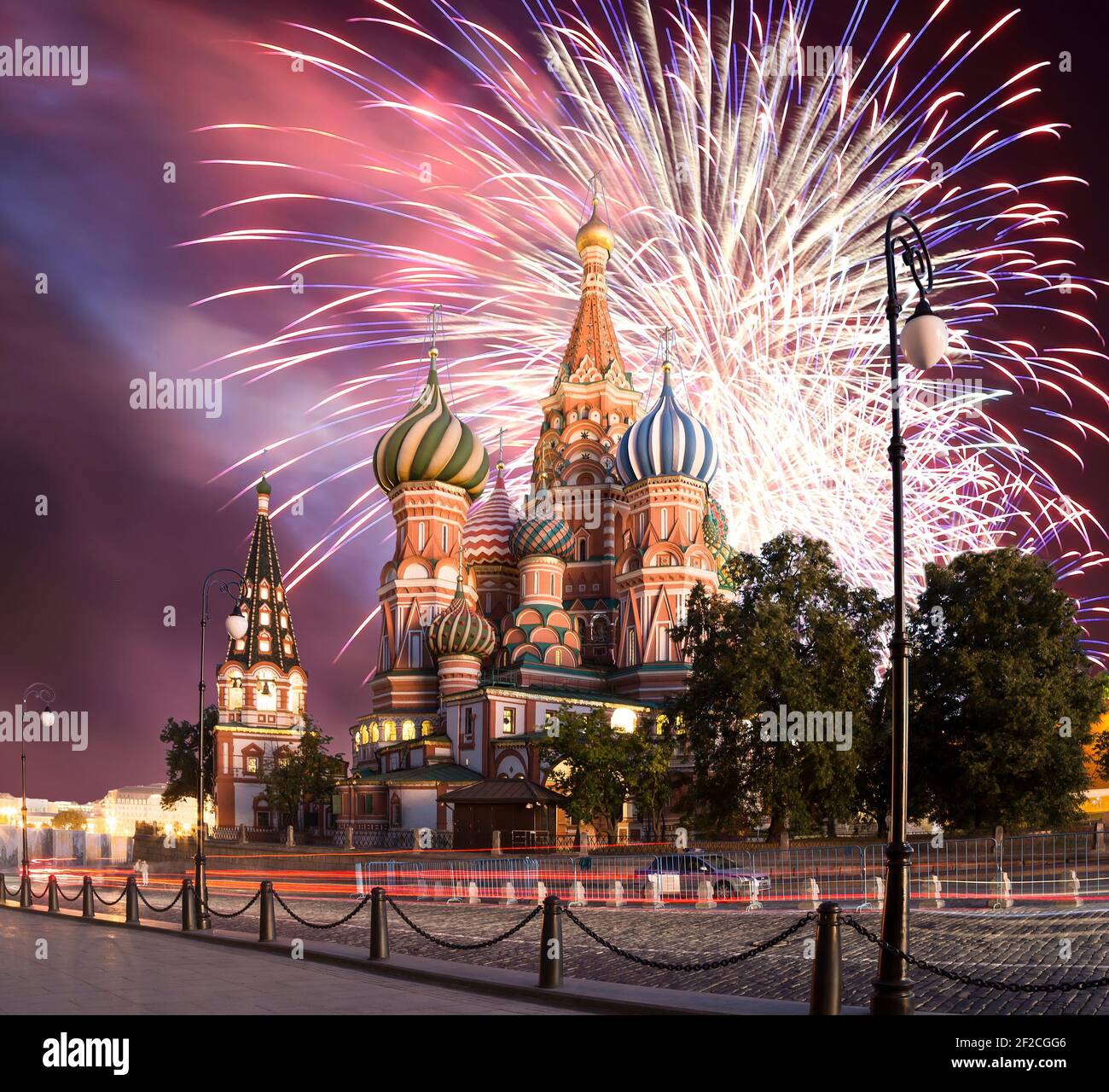 Fireworks over the Saint Basil cathedral ( Temple of Basil the Blessed ...