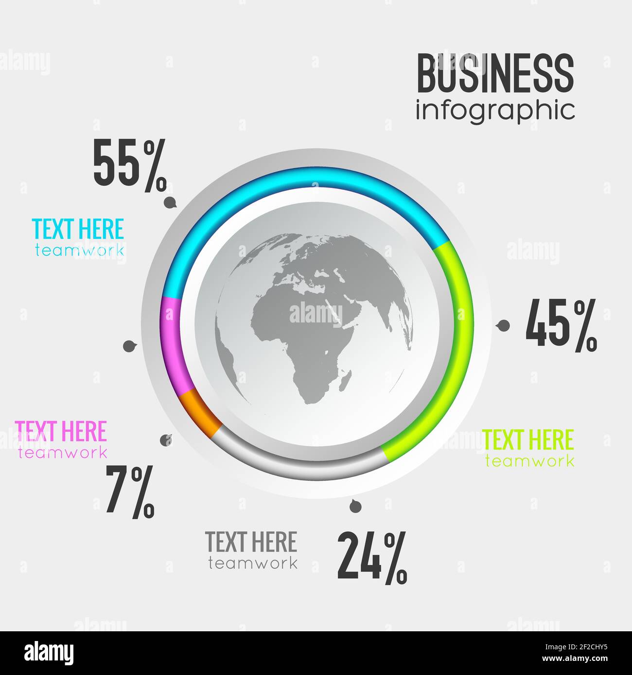 Business circle diagram with round button percentage and globe icon on ...