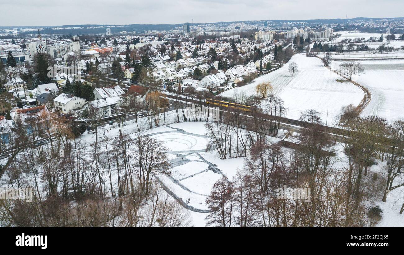 Aerial view of the northern part of the german town Stuttgart Möhringen ...