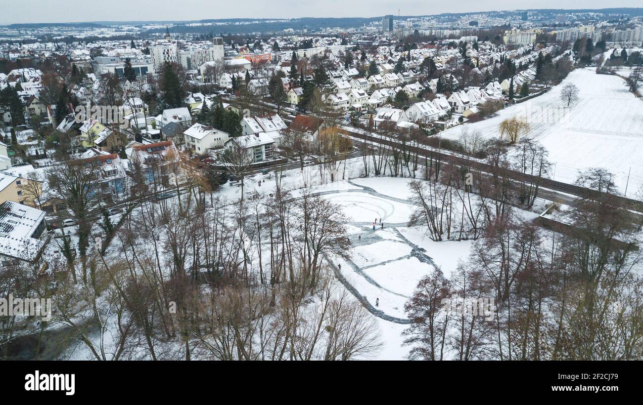 Aerial view of the northern part of the german town Stuttgart Möhringen ...