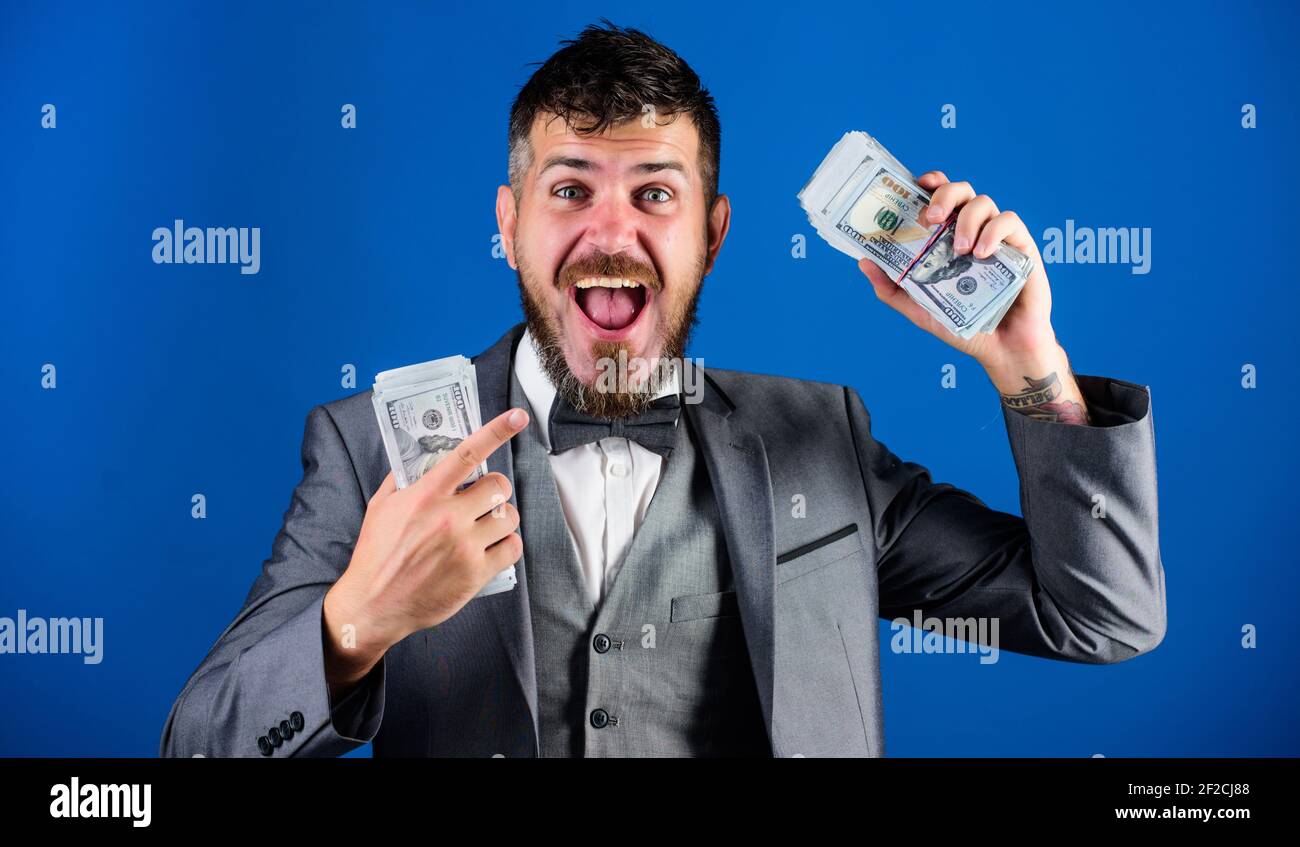 Businessman got cash money. Get cash easy and quickly. Cash transaction ...