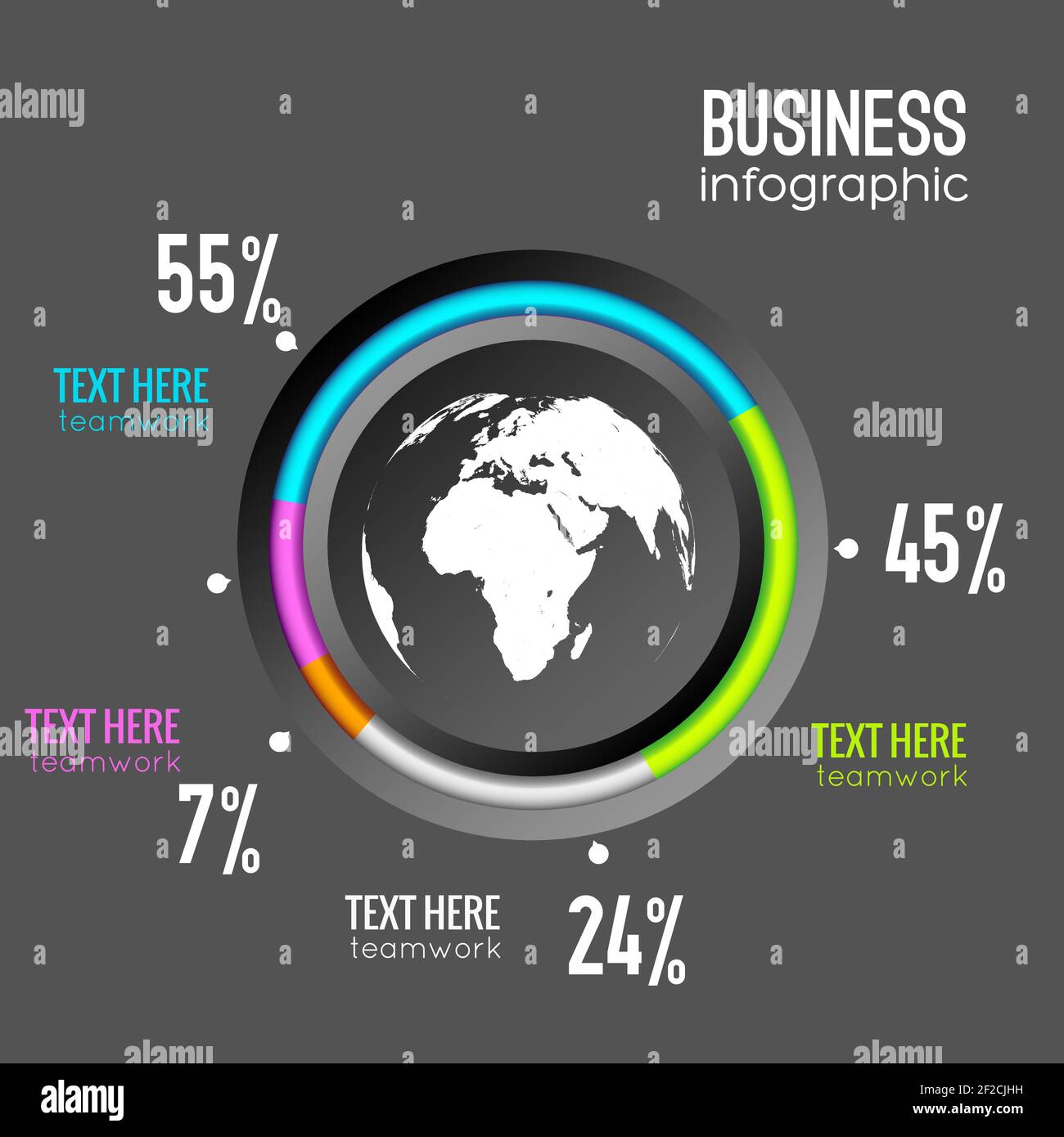 Business infographic chart diagram with circle percentage and globe ...