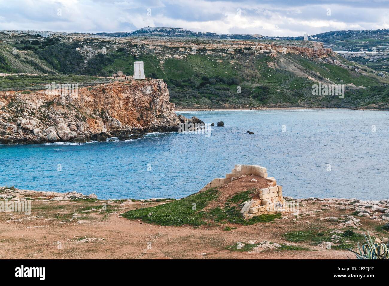Structure on top of cliffs at the ocean in Malta Stock Photo - Alamy