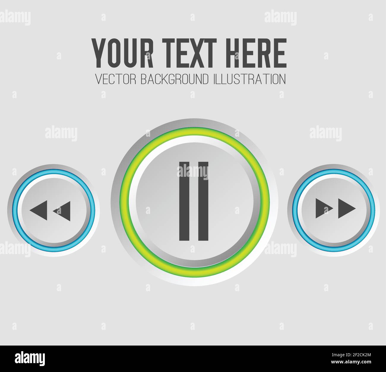 Web music template with gray round control buttons and colorful rings ...