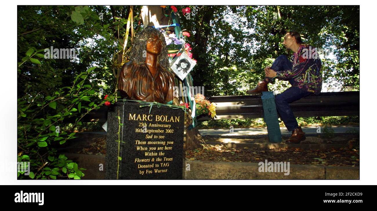 A bronze bust of Marc Bolan unveiled today by his son Rowland Bowlan ...