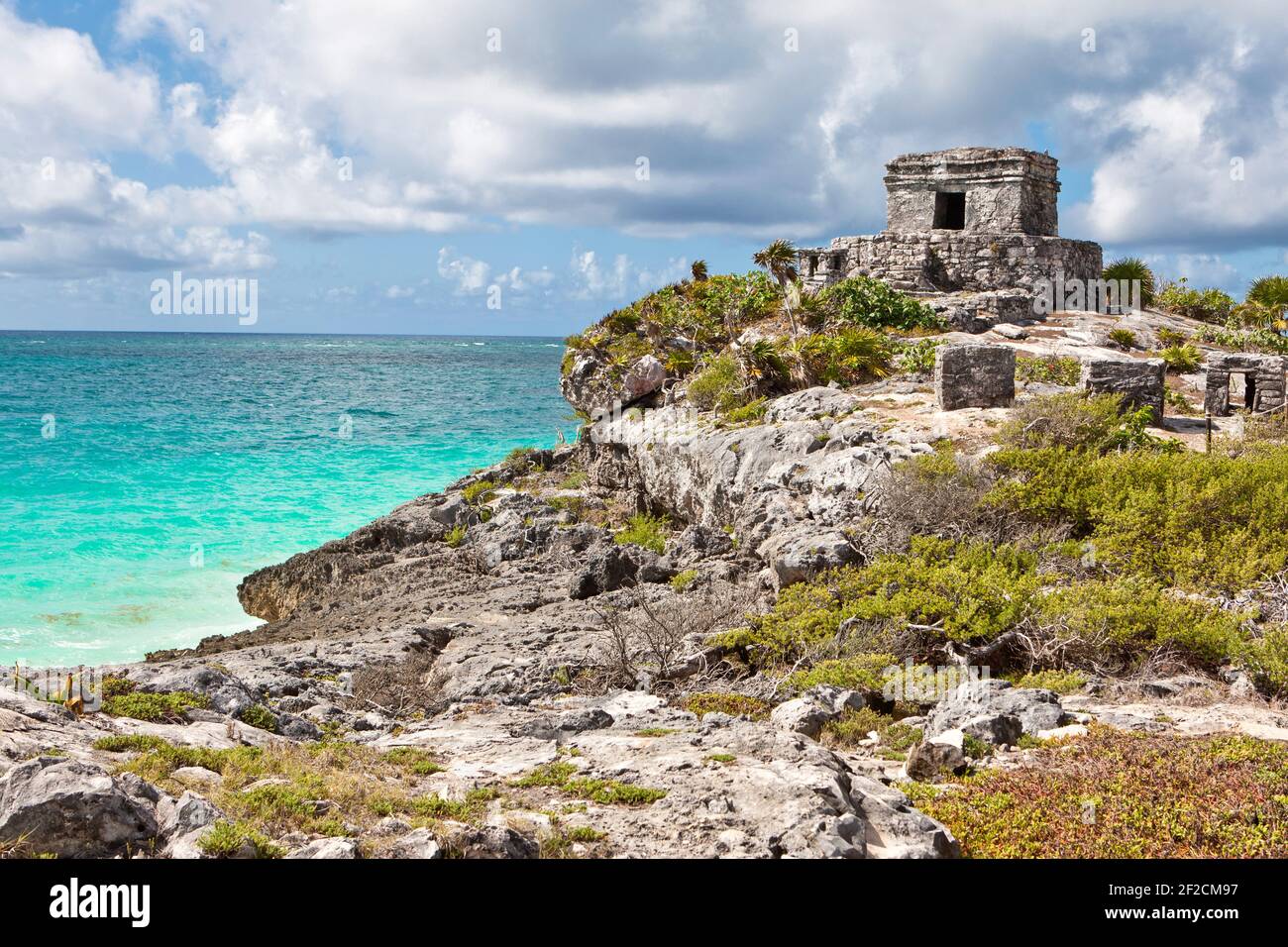 Landscape of the Temple of the God of Wind in Tulum, on the Caribbean ...