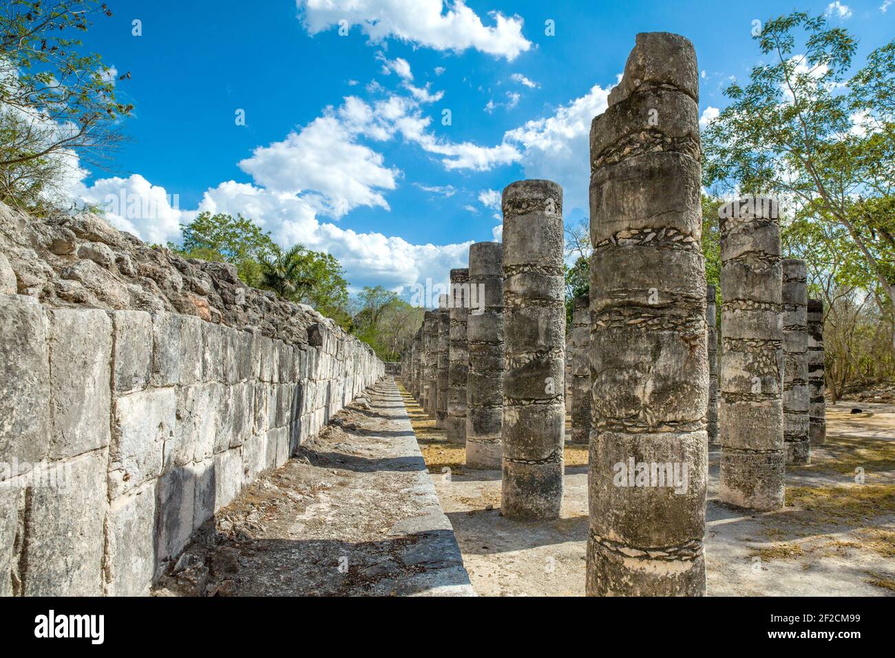 Columns in the Temple of a Thousand Warriors in the Chichen Itza ...