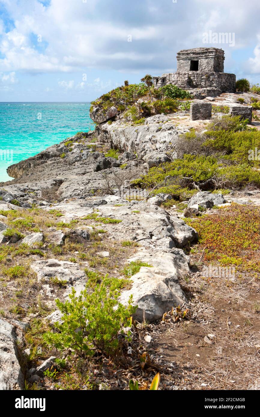 Landscape of the Temple of the God of Wind in Tulum, on the Caribbean ...