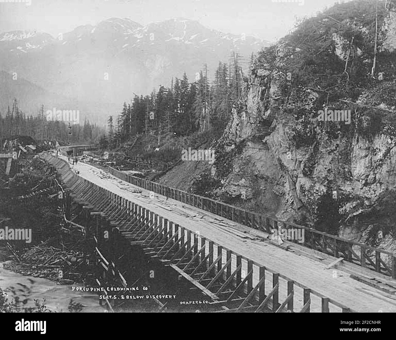 Porcupine Gold Mining Company flume bed showing unplanked sides and a ...